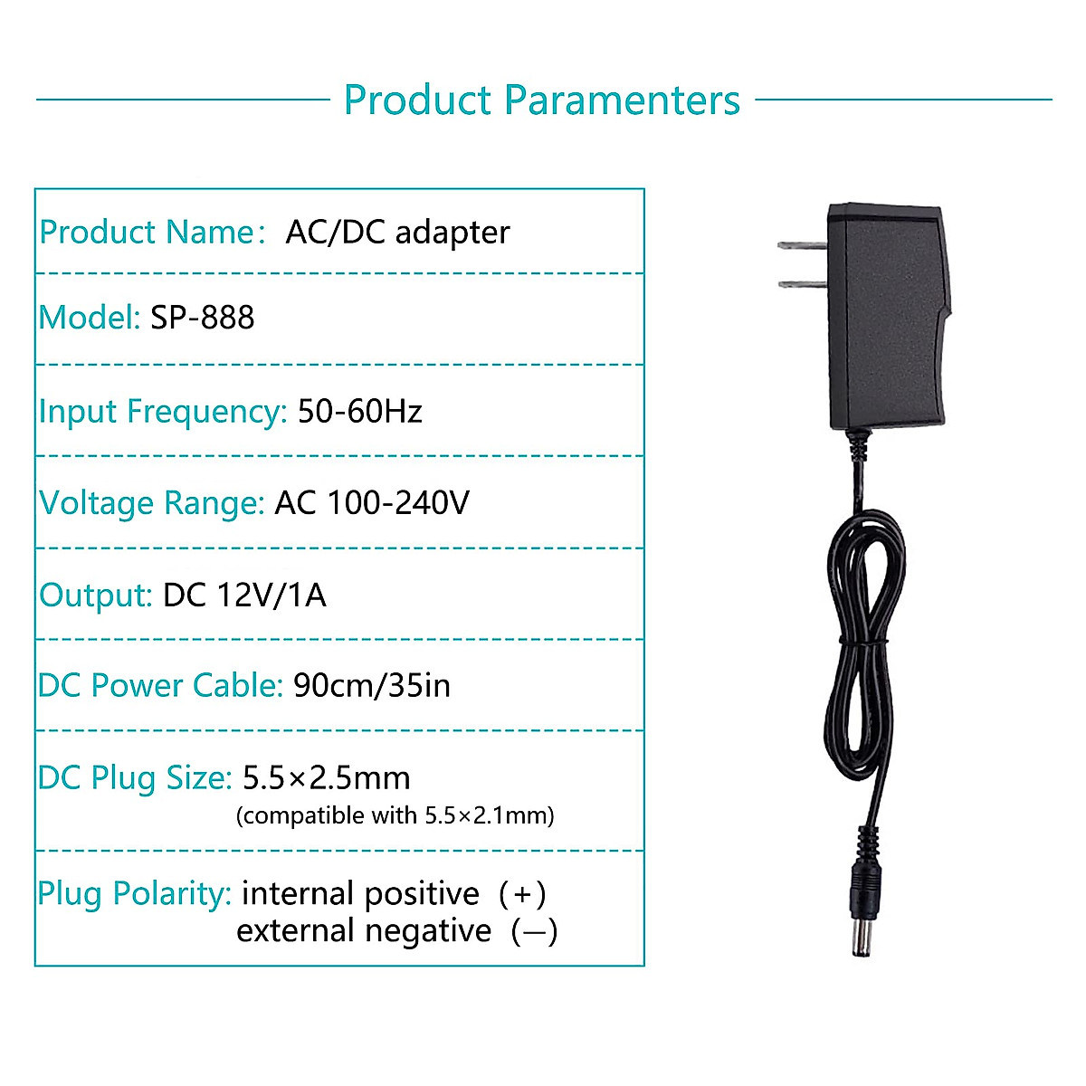 Snsnlent 12V 1A Power Adapter AC 100-240V to DC 12V 1000mA Power Supply Adapter 12V 12W Adapter DC Connector Jack 5.5mmx2.1mm for LED Strip Lights, Audio/Video