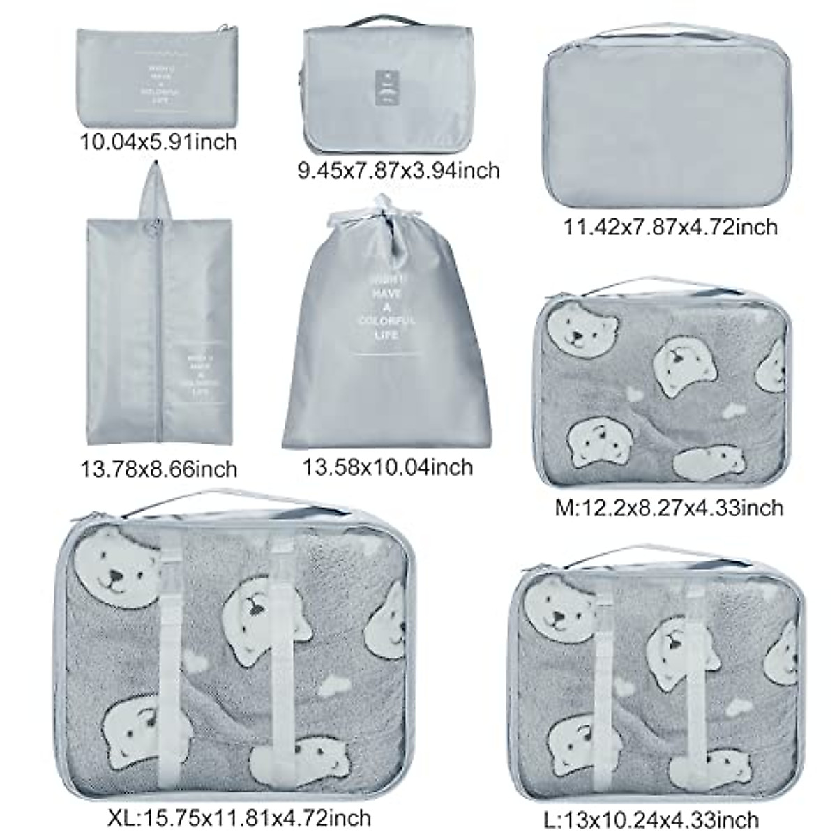 Packing Cubes for Suitcase, Sightor 8 Set Travel Luggage Organizers Packing Bags with Shoe Storage Bag Toiletry Bag for Clothes Cosmetics Travel Accessories (Grey)