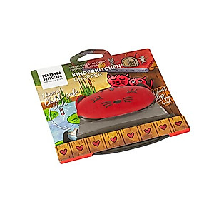KUHN RIKON Kinderkitchen Kids Mezzaluna Knife With Blade Protector, Cat, 5.2" x 3.3" x 0.7", Red | Child-Friendly Cutting Tools For Real Cooking