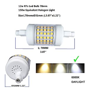 QLEE Dimmable 12w R7s Led Bulb 78mm Daylight 150w Equivalent Halogen Light 3.1" Double Ended J Base T3 R7s 150w 120v Flooding Light Reading Working Security Floor Lamp Soft Light 2PCS