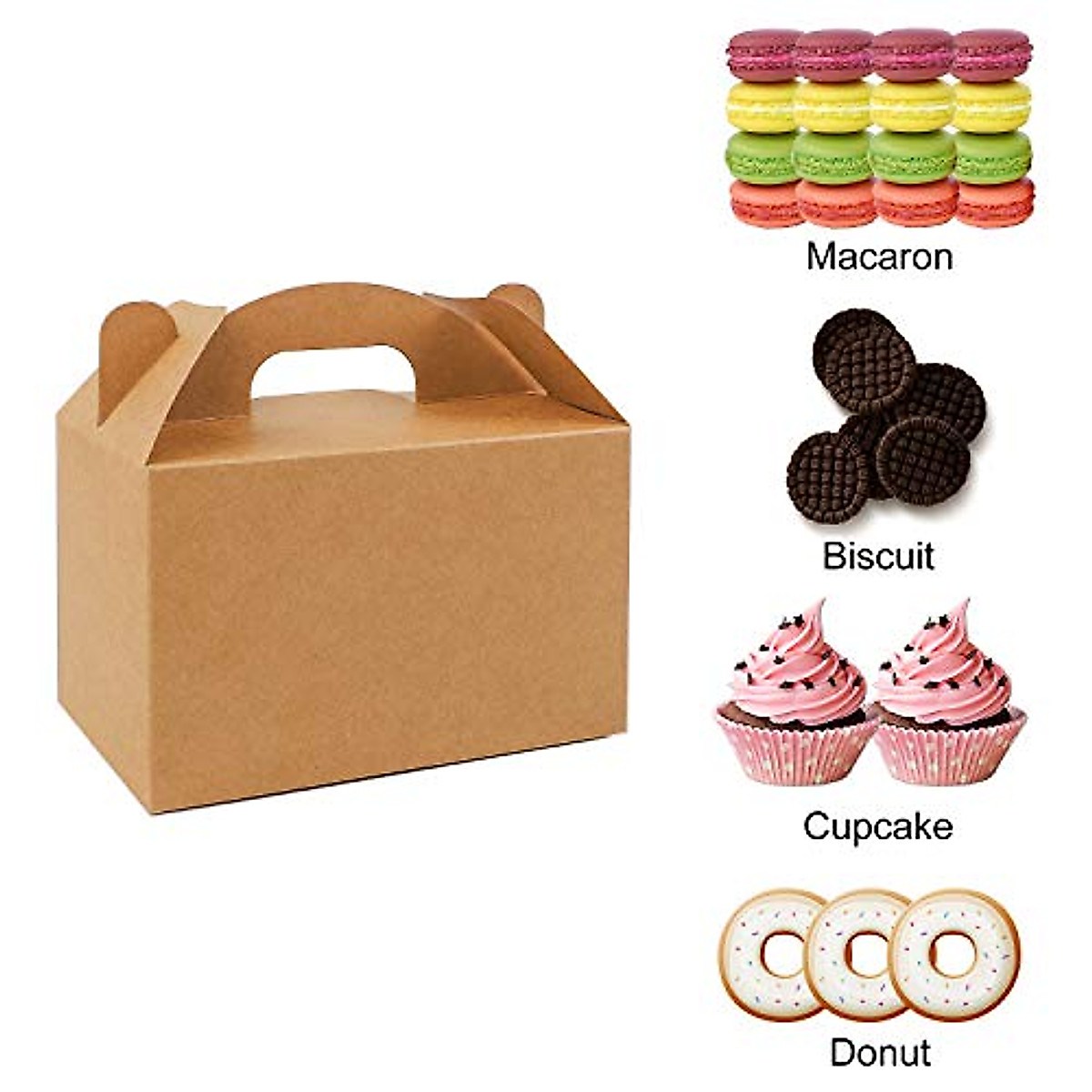 Moretoes 36 Pack Brown Goodies Boxes Dessert Boxes Treat Boxes Gable Boxes Kraft Party Favor Boxes for Keeping Candy, Popcorn,Toys,Baby Showers,Birthday Party,Wedding,6 x 3.5 x 3.5 Inches