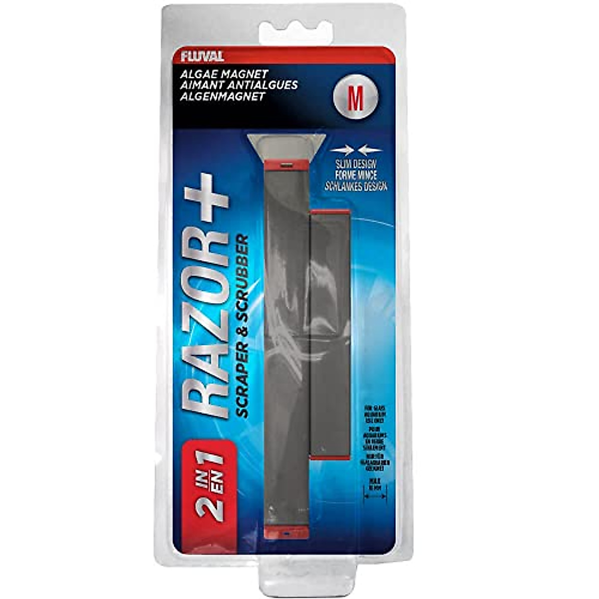 Fluval Razor+ 2-in-1 Algae Magnet, Aquarium Glass Scraper, Medium