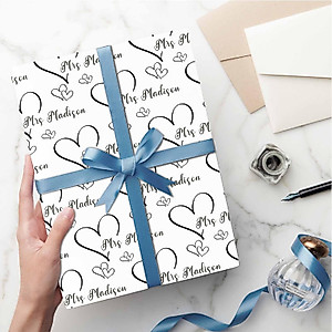 MyPupSocks Custom Text Wedding Wrapping Paper Black Heart and White, Personalized Name Gift Wrap Paper Funny Wrapping Paper Roll 58x23 for Boys Girls Wedding Anniversary 1 roll