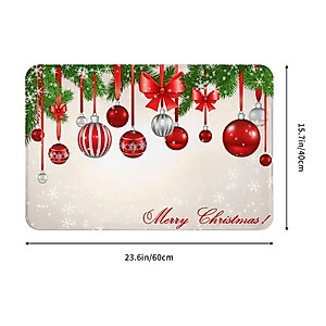 Bath Mat Fir Tree Red Ball Christmas Bathroom Rug Non Slip for Shower Soft Memory Foam 15.7 x 23.6 Inch Small Carpet Floor Runner Washable