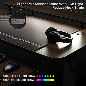 EUREKA ERGONOMIC L Shaped Standing Desk with Keyboard Tray, 61 Inch Electric Height Adjustable Computer Desk, Dual Motor Sit Stand Desk, Stand Up Corner Gaming Table with RGB Monitor Stand,Walnut/Left