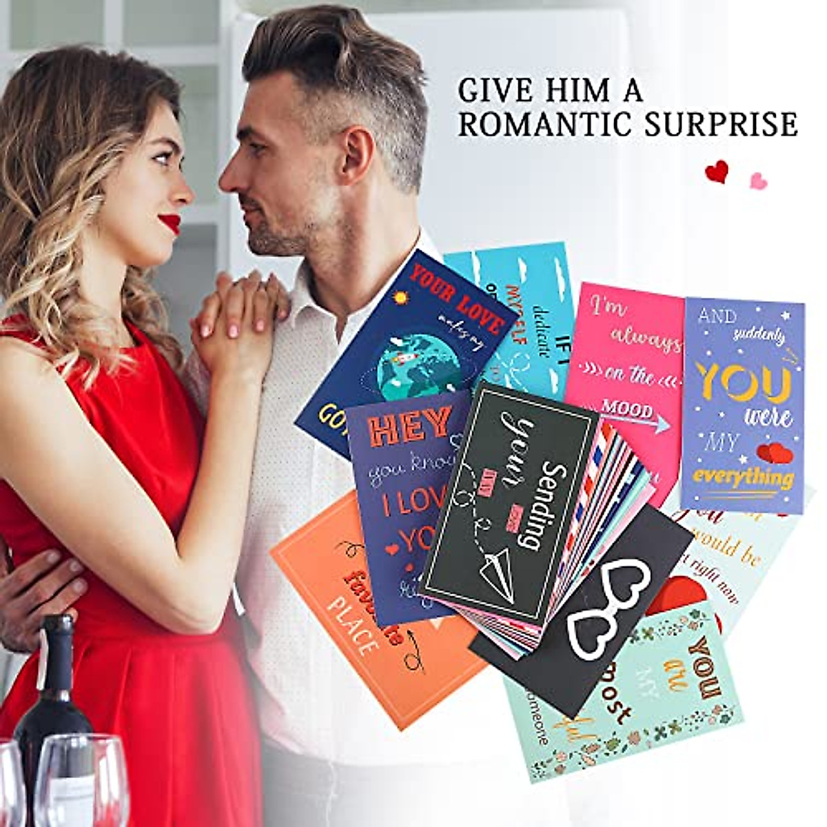 120 Pieces Romantic Lunch Box Notes Love Notes for Him Her Mini Valentines Day Cards for Husband Wife 2 x 3.5 Inch Inspirational Design Lunchbox Notes for Adults Beloved Ones, 30 Styles