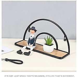 Cabilock Half Circle Floating Shelves Wall Mounted Iron Storage Rack Rustic Wood Wall Display Shelves for Bedroom Bathroom