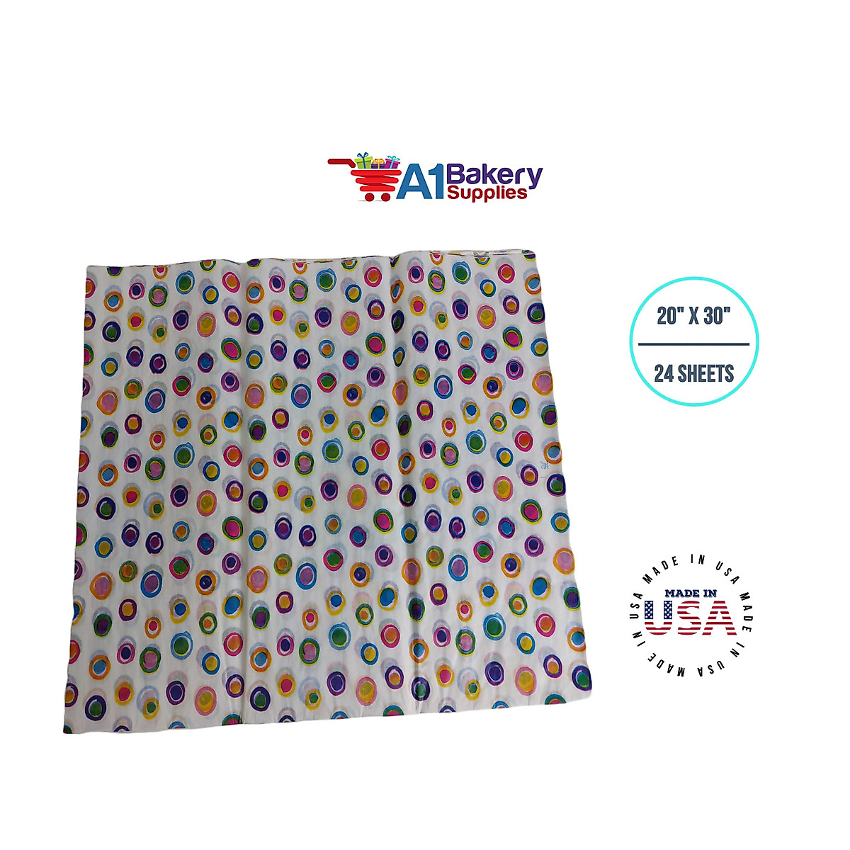 Rainbow Polka Dot Tissue Paper Rainbow Spots Dot Premier High Quality Tissue Paper - 20 Inch x 30 Inch - 24 XL Sheets by A1 bakery supplies MADEIN USA