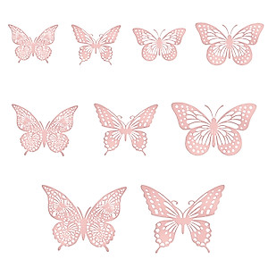 Gyufise 36 Pack Rose Gold Glitter 3D Butterfly Cupcake Toppers Hollow Butterfly Cake Decorations for Birthday Wedding Fairy Party Butterfly Wall Sticker Decal for Background Wall Decoration