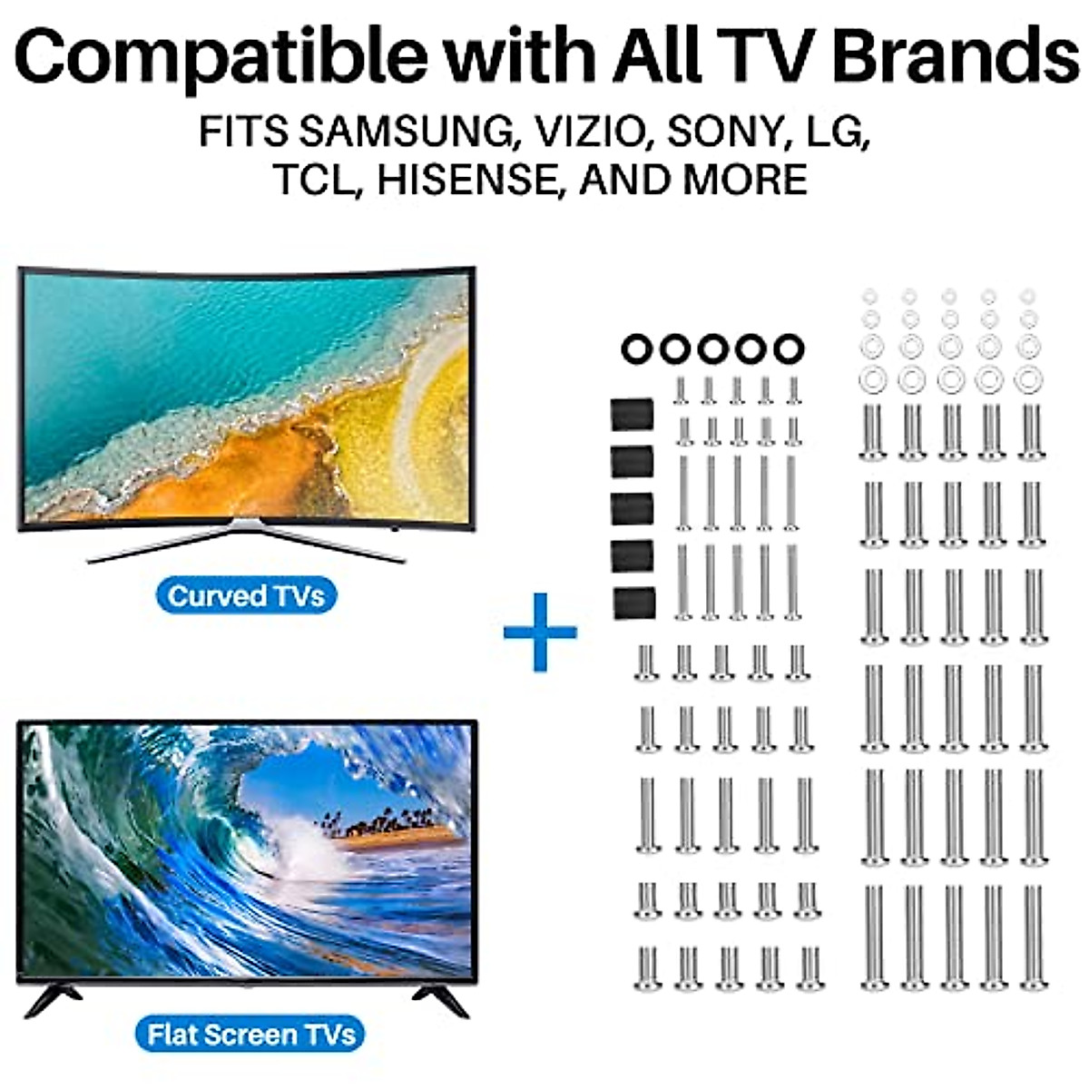 Universal TV Mount Screws, Stainless Steel TV Mounting Hardware Kit Includes M4 M5 M6 M8 TV Bolts, Washers, and Spacers, Fit All Flat and Curved Screen TVs up to 80 inches (105 pcs)