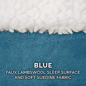 Furhaven 35" Round Cooling Gel Dog Bed for Large/Medium Dogs w/ Removable Washable Cover, For Dogs Up to 50 lbs - Sherpa & Suede Snuggery - Blue, 35-inch