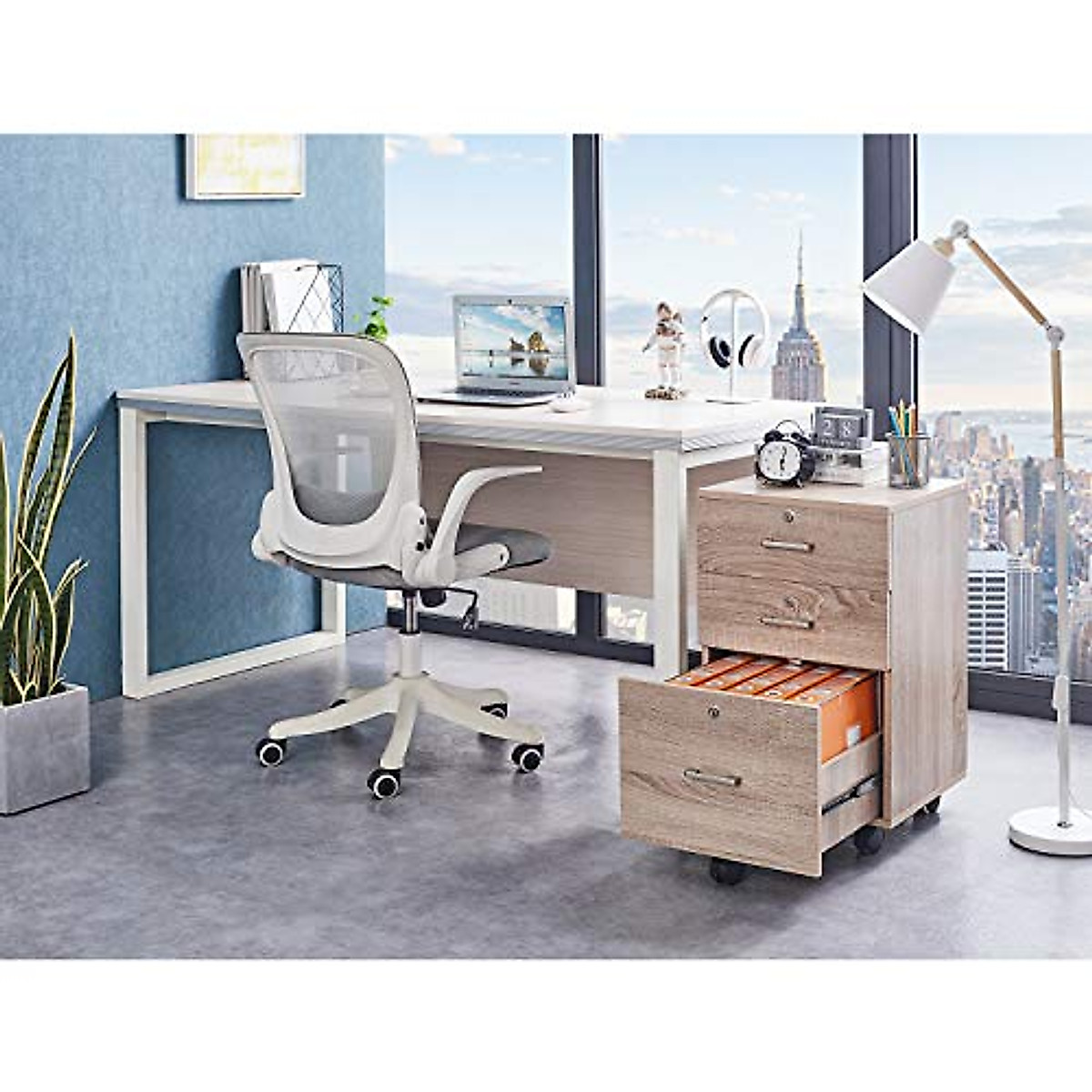 Bonnlo Upgraded 3-Drawer Rolling Wood File Cabinet with Lock, Mobile Filing Cabinet for Home Office, Under Desk File Cabinet for Hanging Letter Size Documents, Assembly Required, Oak, 26” H