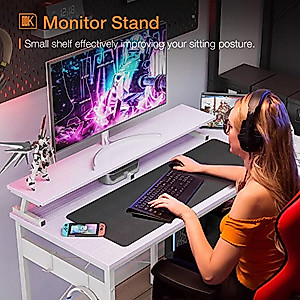 ODK Small L Shaped Desk, 58 inch Corner Desk with Reversible Storage Shelves, Computer Desk with Monitor Shelf and PC Stand for Home Office, Gaming Desk with Headphone Hooks, White