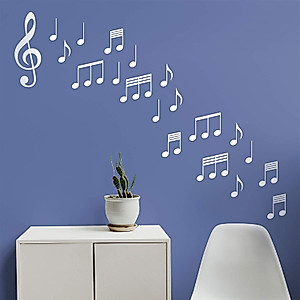 Set of 20 Vinyl Wall Art Decals - Music Notes - from 6" to 8" Each - Modern Trendy Musical Notations Home Bedroom Classroom Studio Apartment Living Room Work Office Decor (6" x 8", White)