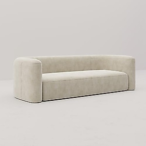 Acanva Luxury Modern Tight Curved Back Velvet Sofa, Minimalist Style Comfy Couch for Living Room Apartment Reception Space, Cream 3 Seater