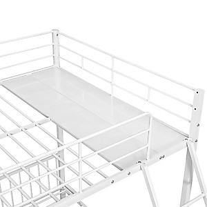 BIADNBZ Full Over Twin & Twin Triple Bunk Bed with Two Drawers, Metal 3 in 1 Bedframe with Guardrails, L-Shaped, for Kids Teens Adults Bedroom, White