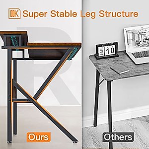 ODK Small Desk, 39 Inch Small Computer Desk for Small Spaces, Compact Desk with Storage, Tiny Desk Study Desk with Monitor Stand for Home Office, Rustic Brown