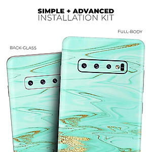 DesignSkinz Mint Marble & Digital Gold Foil V11 Protective Vinyl Decal Wrap Skin Cover Compatible with The Samsung Galaxy S20 (Screen Trim & Back Glass Skin)