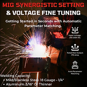 LOTOS MIG175 175A MIG Welder with Aluminum Spool Gun - Advanced Auto MIG Synergistic Setting, Voltage Fine Tuning, Gas MIG Welding & Gasless Flux Core MIG Welding - Brown, 240V