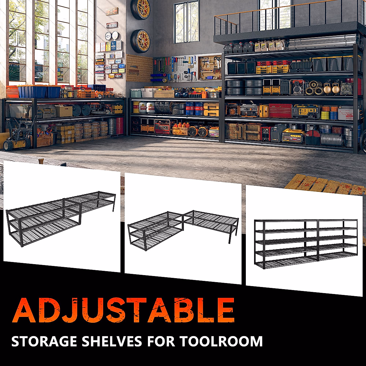 REIBII 60" W Garage Shelving 3000LBS Heavy Duty Storage Shelves Adjustable 5 Tier Metal Shelving Unit for Storage Rack Garage Storage Shelves Industrial Utility Shelf for Basement,72" Hx 60" W x 24" D
