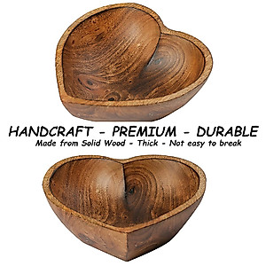 Heart Shaped Wood Bowl Wooden Bowls and Heart Shaped Spoons - Rustic Heart Bowls Decorative - for Cereal, Soup, Smoothie, Salad and Dessert (8" Set of 1)