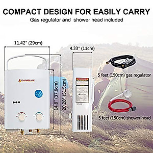 Camplux Tankless Water Heater, 1.32 GPM Portable Propane Outdoor Camping Water Heater, 5L, AY132, White
