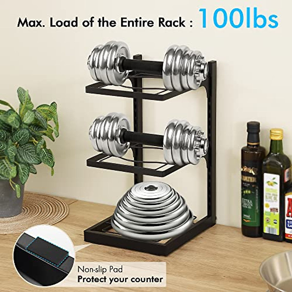 KES Cabinet Door Organizer with Towel Bar & Pots and Pans Organizer, Matte Black , KUR520-BK+KUR510-BK