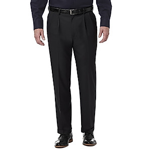 Haggar Mens Premium Comfort Classic Fit Pleat Front Reg. And Big & Tall Sizes Dress Pants, Black, 38W X 30L US
