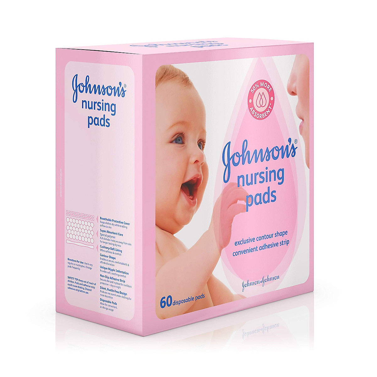 Johnson's Disposable Nursing Pads with Natural Cotton, Super Absorbent, Comfortable, and Breathable, Natural Contour Shape, 60 ct ( Pack of 2)