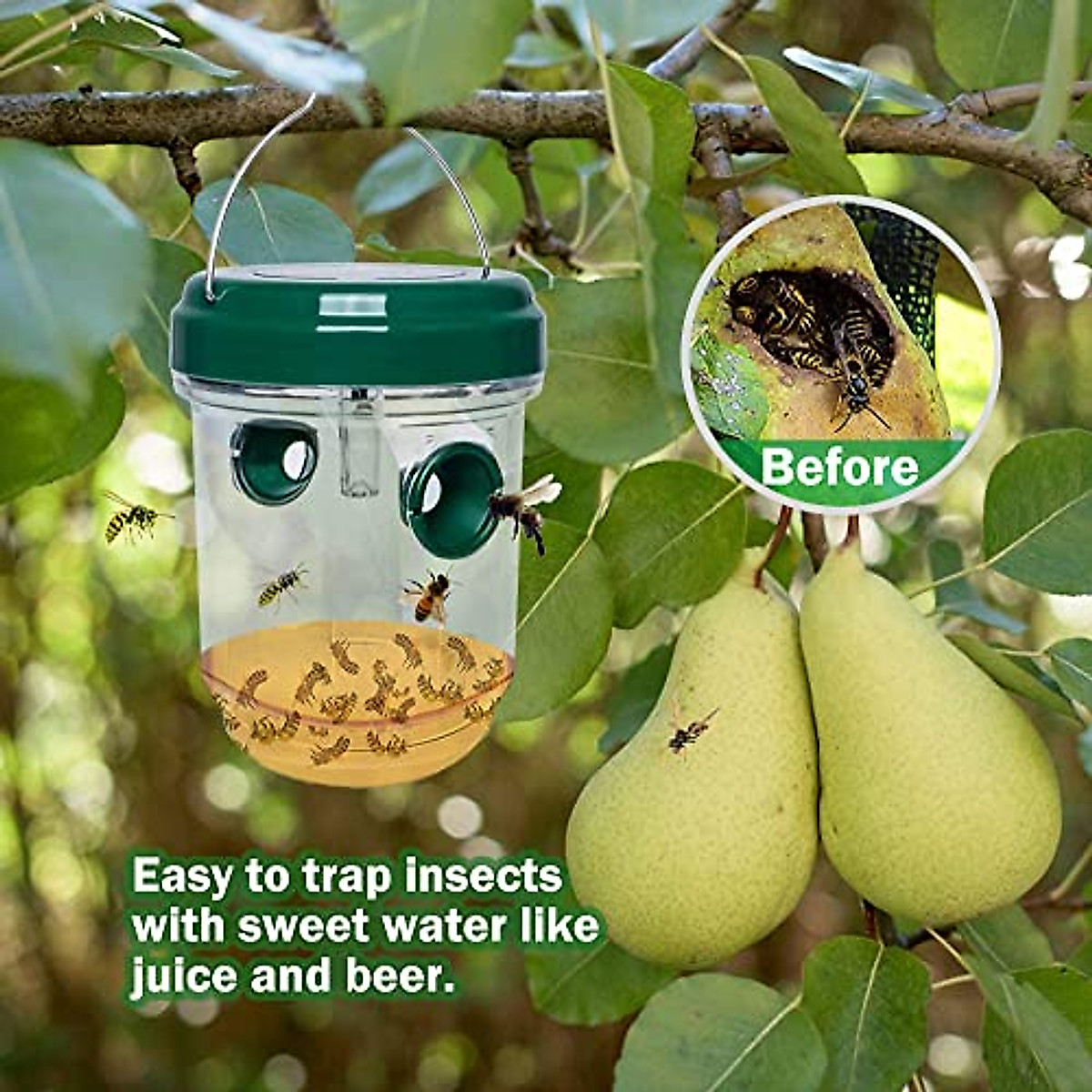 KENW Wasp Trap, 2 Pack Wasp Traps Outdoor Hanging, Solar-Powered Yellow Jacket Trap, Bee Traps for Outside, Hornet Trap, Wasp Killer, Effective Hornet Traps Outdoor Hanging, Bee Catchers for Outside