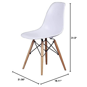GIA Contemporary Armless Dining Chair with Wood Legs, Set of 4, White