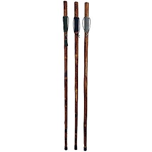 Rustic Axentz (1pc) Wood Walking Trekking Hiking Pole Stick with Nylon Paracord Survival Rope Grip Handle, Emergency Whistle, Rubber Tip, Wrist Strap, Clear Coating, 55" (Black)
