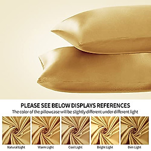 YUHX Silk Satin Pillowcase for Hair and Skin, Gold King Size Pillowcase Set of 2, Soft Silky Pillow Cases with Envelope Closure (20x40 inches,Gold)