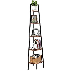 Yoobure Corner Shelf, 5-Tier Corner Bookshelf with Metal Frame, Ladder Corner Shelves Display Shelf for Bedroom Living Room, Tall Corner Bookcase Corner Plant Stand, Wood Small Corner Shelf Stand Home