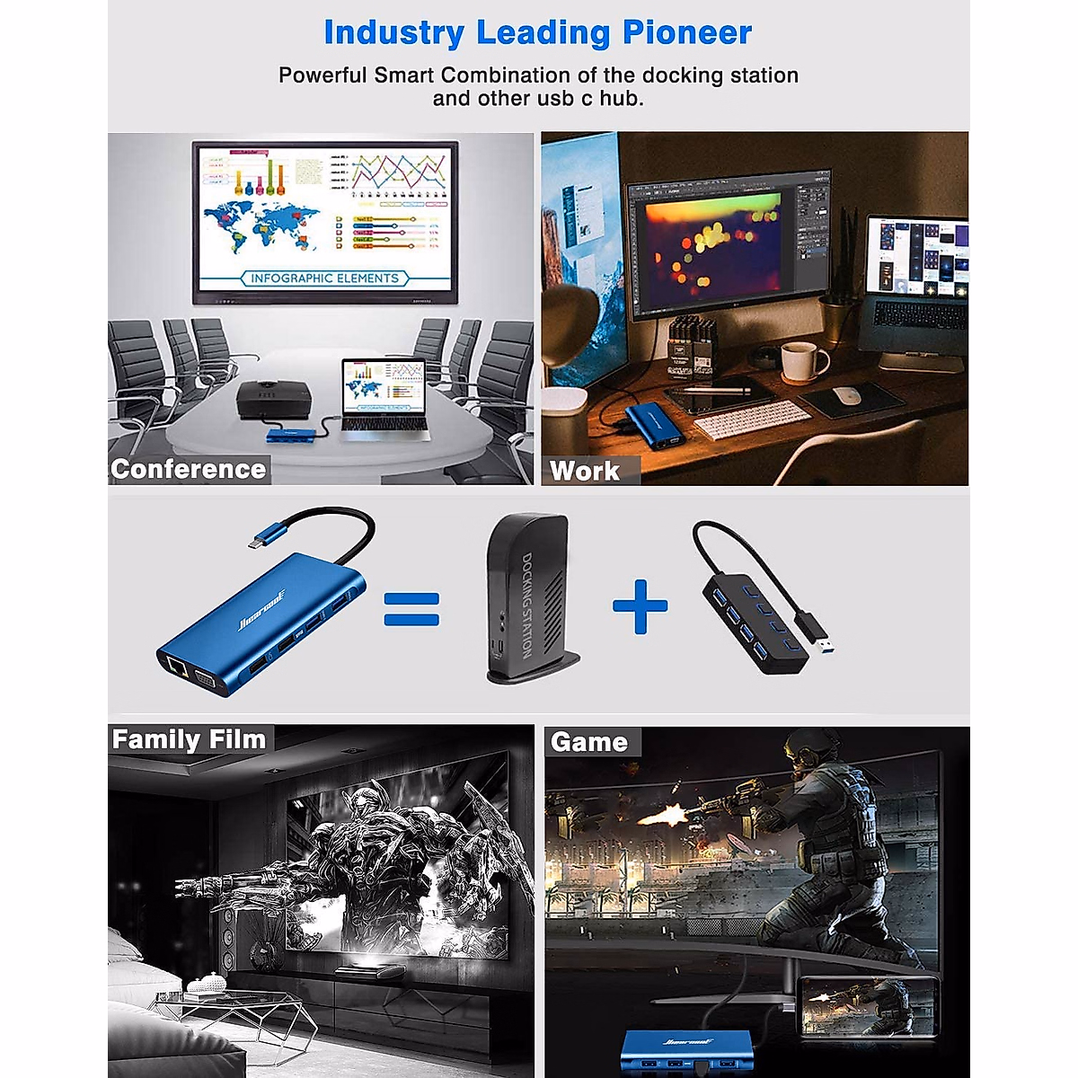 Hiearcool Docking Station, USB C Laptop Docking Station Dual Monitor, 11 in 1 USB C to Dual HDMI Multi-Port Adapter Multi Monitor Docking Station for Dell HP Lenovo Laptops