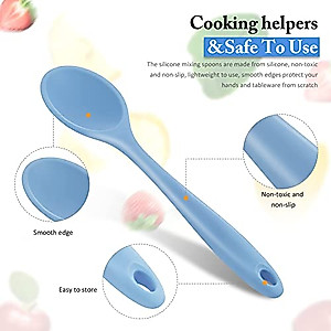 4 Pieces Large Silicone Mixing Spoon Heat Resistant Silicone Basting Spoon Utensil Spoon Non Stick Serving Spoon for Mixing, Baking, Serving (Red, Black, Blue, Gray)