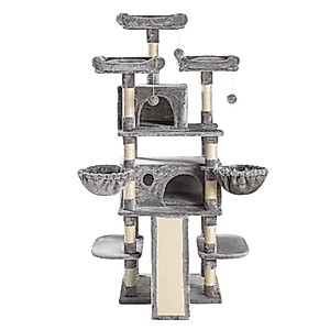 SHA CERLIN 68 Inches Multi-Level Large Cat Tree for Large Cats/Big Cat Tower with Cat Condo/Cozy Plush Cat Perches/Sisal Scratching Posts and Hammocks/Cat Activity Center Play House, Grey