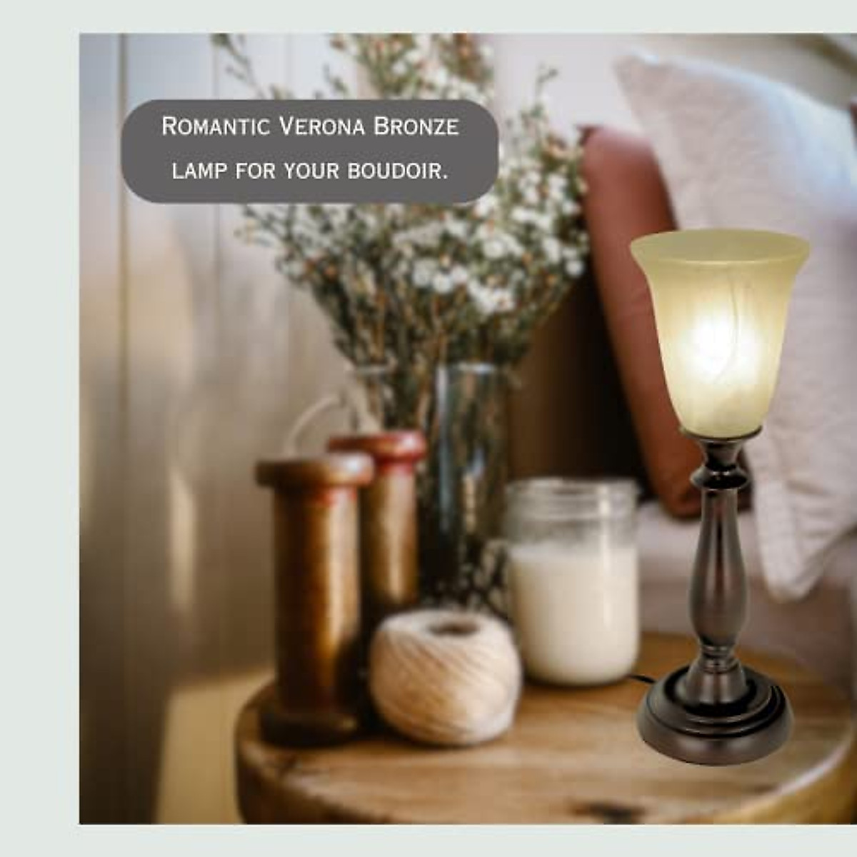 LIGHTACCENTS Rustic Table Lamp with Marbleized Alabaster Glass Shade- Beautiful 18.5'' Tall with Bronze Finish