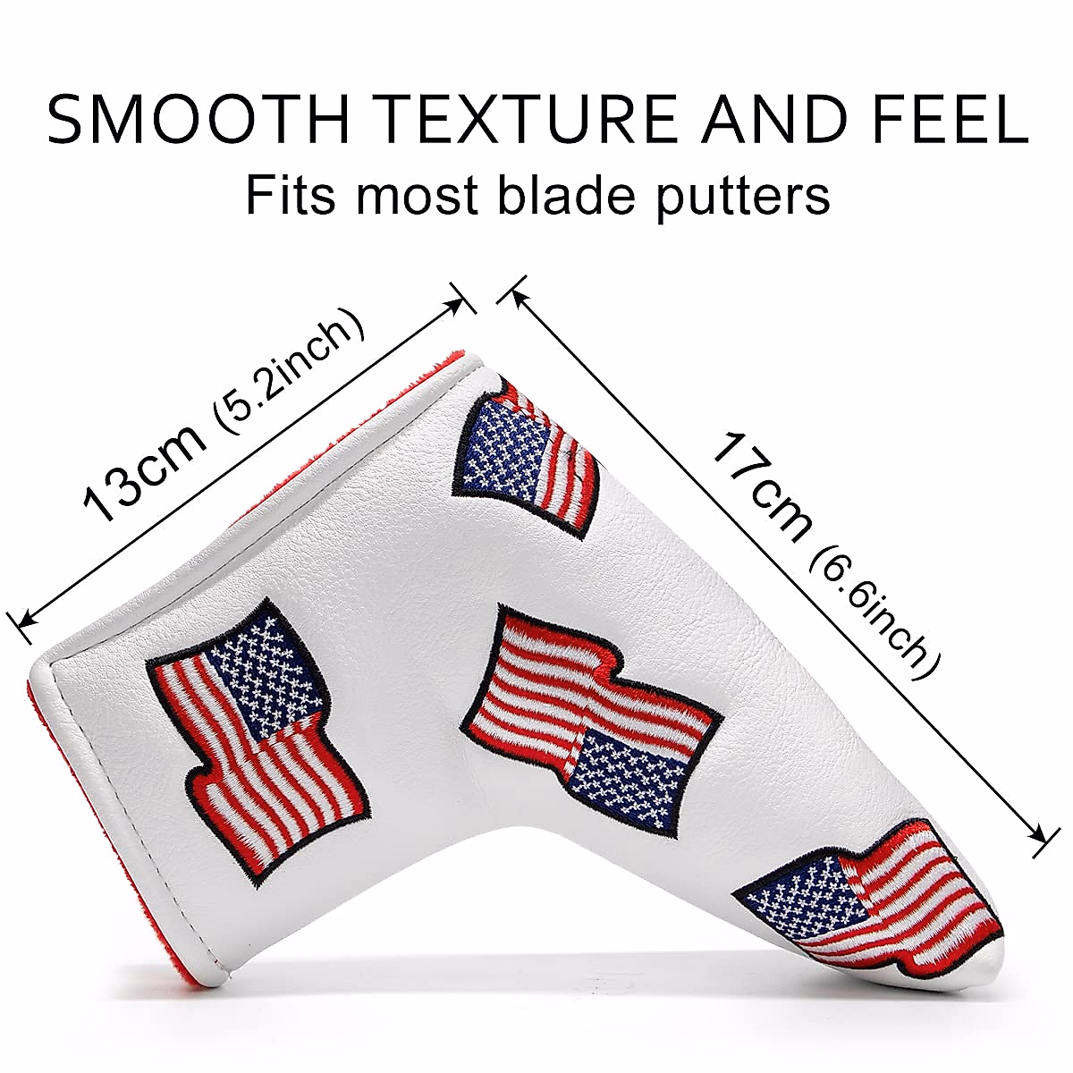 US Flag Putter Cover Golf Blade Putter Headcover Head Cover - Premium Leather Golf Putter Head Cover Magnetic- White Golf Accessories for Men Golfer