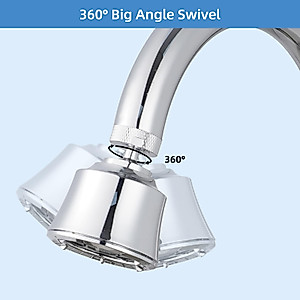 Hygie Rinse Faucet Sprayer Attachment with 4 Spray Modes, 360° Swivel Faucet Aerator Kitchen Sink Faucet Head 55/64-27UNS Famale Thread, Male Thread Adapter Included, Chrome