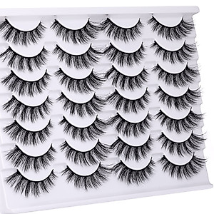Newcally False Eyelashes Wispy Natural Cat Eye Lashes Faux Mink Lashes Fake Eyelashes Soft 3D Medium Length Light Volume 14 Pairs Pack