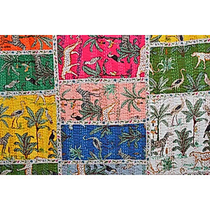 Maviss Homes Beautiful Indian Traditional Patchwork Super Soft Cotton Double Kantha Quilt | Throw Blanket Bedspreads | Cozy Blanket Quilt | Easy Machine Washable and Dryable; Black