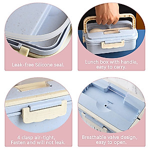 SITAKE Reusable Lunch Box, 33.8 oz Large Capacity Bento Box, Portable Salad Bowl With Utensils, Lunch Bag, Microwave Leakproof Lunch Containers for Adults (Blue)