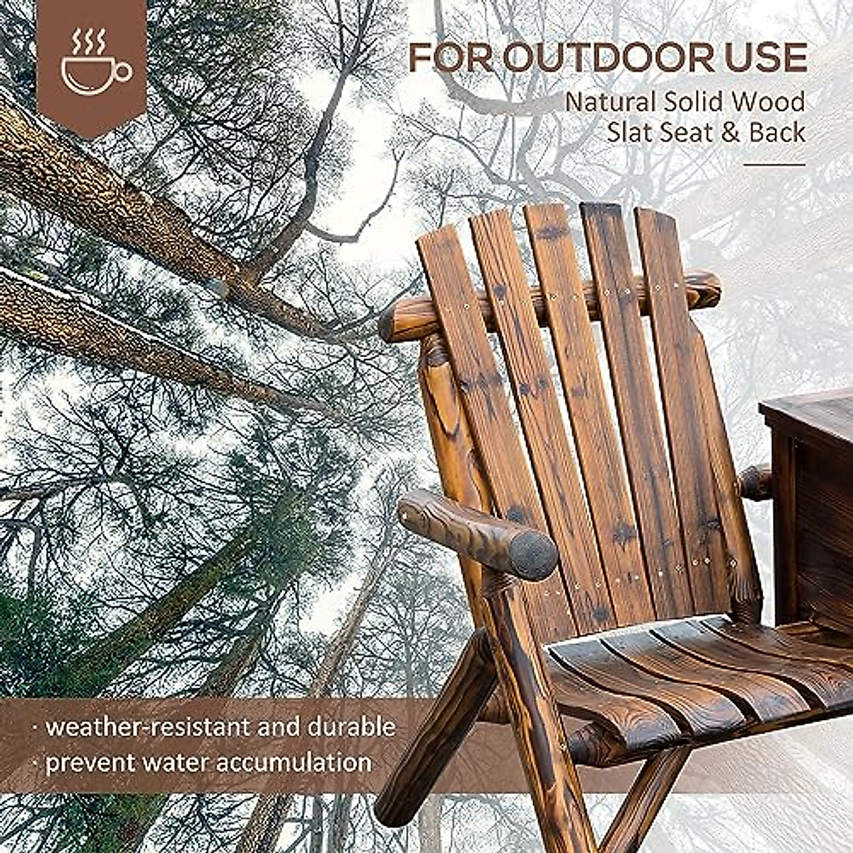Outsunny Double Wooden Adirondack Chair with Ice Bucket, Outdoor Loveseat with High Backrest, Smooth Armrest, Rustic Brown