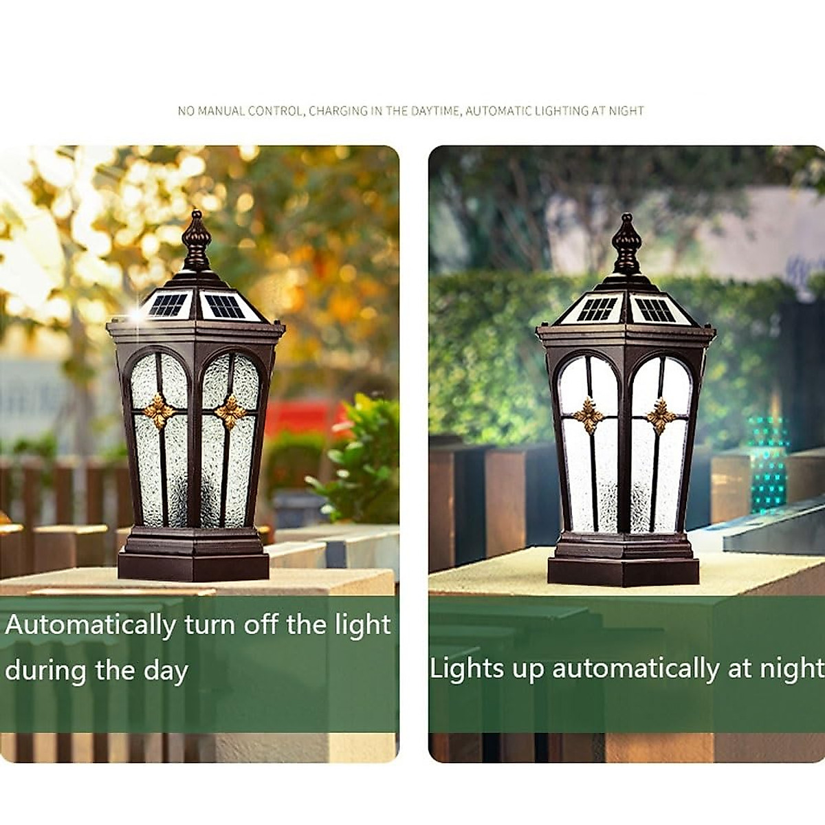 MODEBHD Solar Outdoor Post Light, Waterproof IP65 Villa Courtyard Garden Post Lantern, Pillar Light with One Light and Three Color Temperature, On/Off Solar Powered Post Lamps