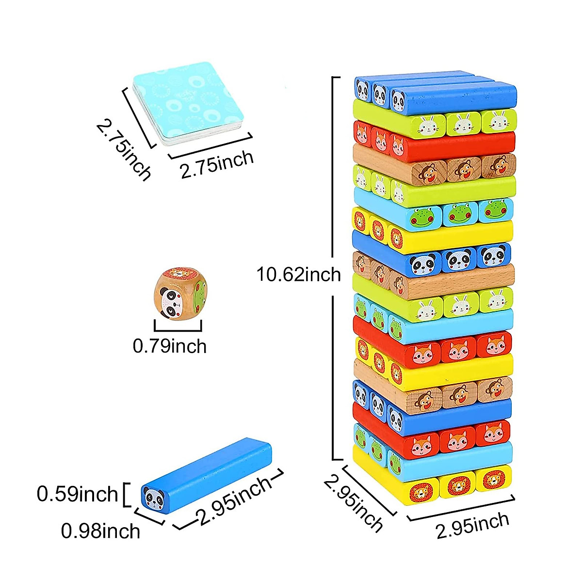 TOOKYLAND Colored Wooden Blocks Stacking Board Games Tumble Tower Games with Animal Pictures for Kids Boys Girls - 80 Pieces