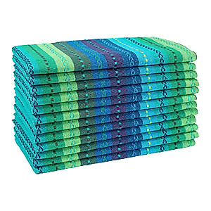 Hausattire Reusable Napkins Cloth Washable 100% Cotton Salsa Stripe 18x18 Inch Dinner Napkins|Table Napkins for Spring Easter Basket Decor|Set of 12 Cloth Napkins for Home Banquet Wedding |Teal Multi