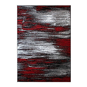 Masada Rugs, Modern Contemporary Area Rug, Red Grey Black (8 Feet X 10 Feet) Large Livingroom, Bedroom, Office Rug