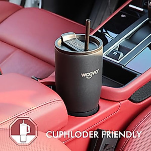 WOOVO 30 oz Tumbler with Lid and Straw - Insulated Double Wall Stainless Steel Water Bottle with SIlicone Boot - BPA Free Dishwasher Safe Tumbler, Reusable 30oz Travel Cup Stay Hot Cold - Black