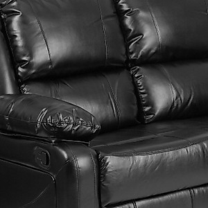 BizChair Black LeatherSoft Loveseat with Two Built-In Recliners